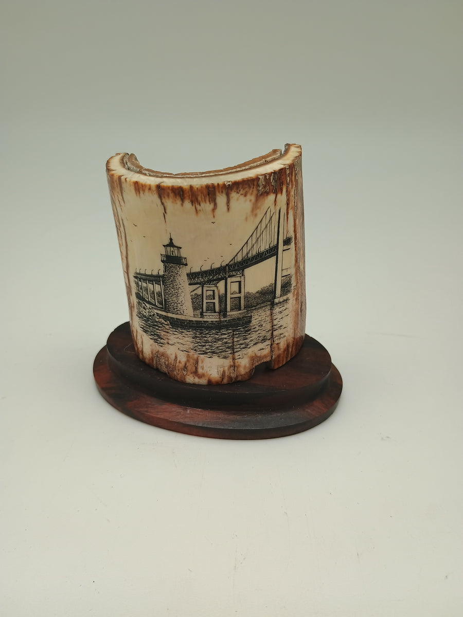 Goat Island Lighthouse Scrimshaw by Dan Cronan on Mammoth – Scrimshanders