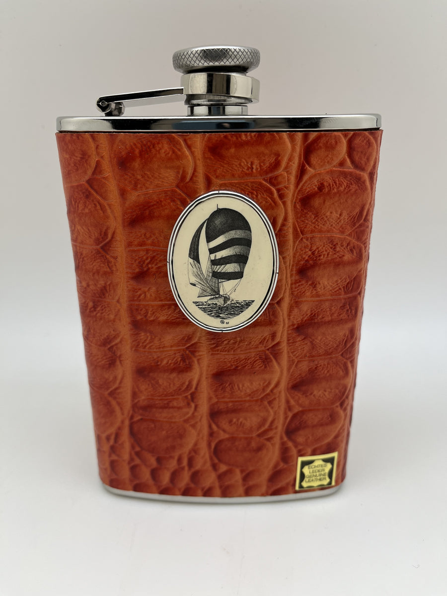 Flask - Orange Croc Leather and Repro Scrimshaw – Scrimshanders
